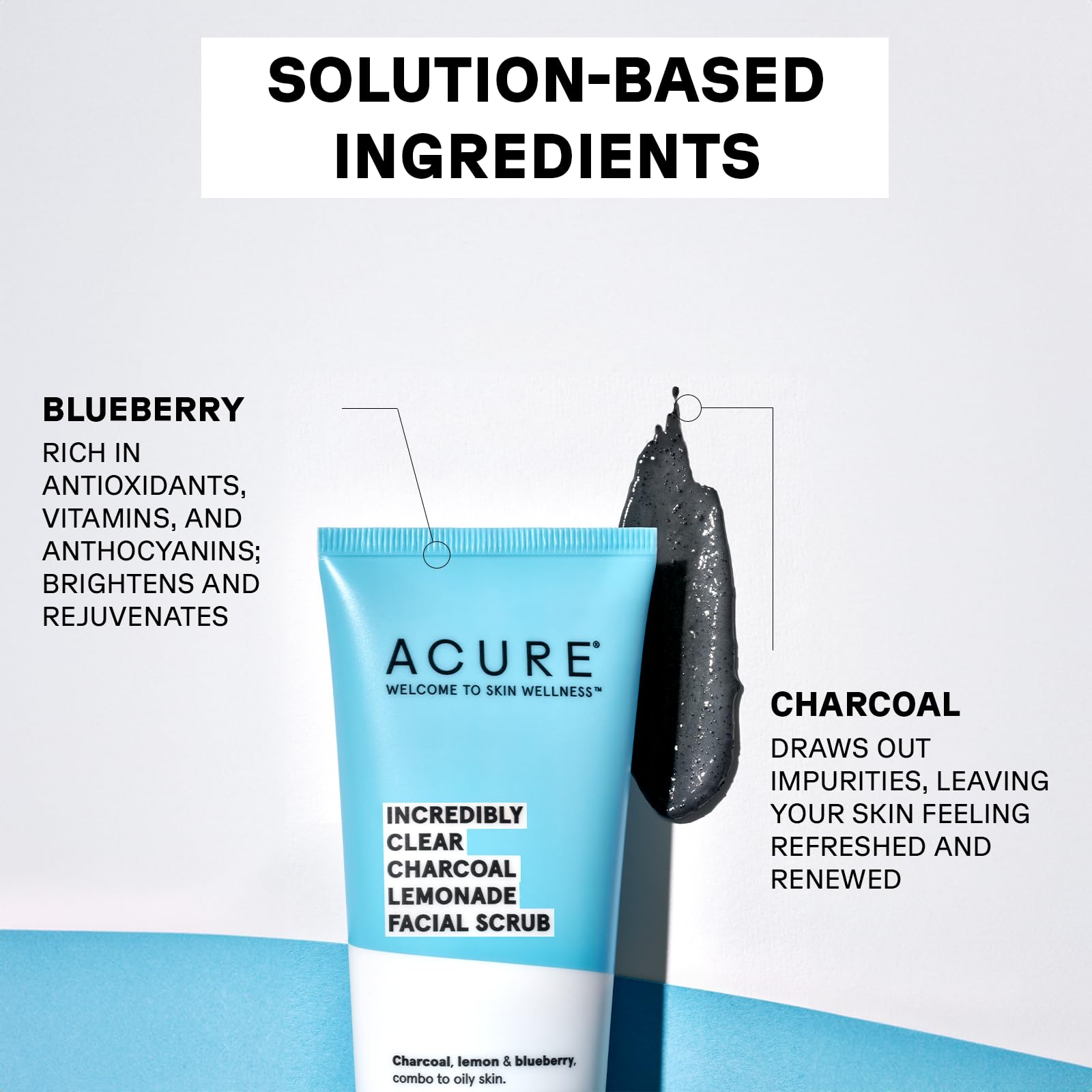 ACURE Incredibly Clear Charcoal Lemonade Facial Scrub -Deep Face Wash Cleansing, Gentle Exfoliates & Detoxifies with Charcoal Scrub, Lemon & Blueberry -For Oily to Normal & Acne Prone Skin, 4 Fl Oz