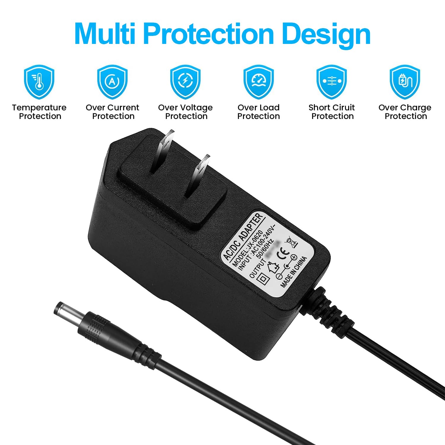 12V 1.5A Universal Power Supply Adapter, 3.2Ft Exact Long Wall Wart Transformer Charger Cord for Dome Bullet CCTV Security Camera