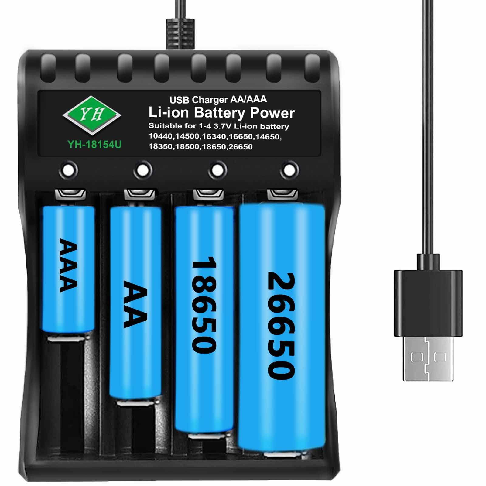 18650 Lithium Battery Charger 4 Bay Universal Fast Charger for 3.7V Li-ion 10440,14500,16340,16650,14650,18350,18500,18650(123A) Ni-MH Ni-Cd A AA AAA AAAA rechargeable Battery(battery)