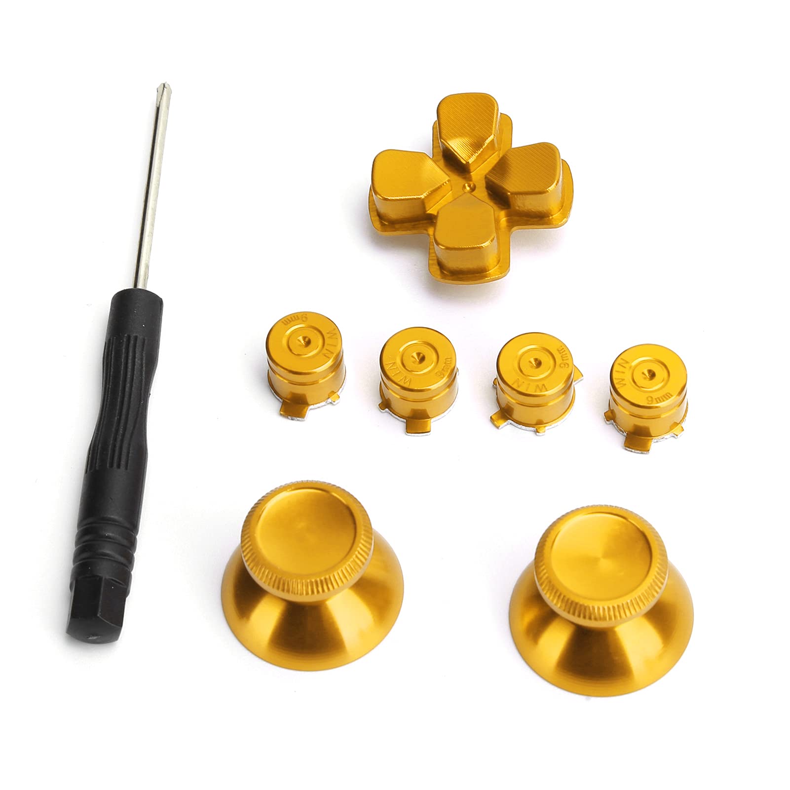 4 Pack Thumbstick,Simulates Grip Metal Aluminum Alloy Thumbsticks Analog Replacement for PS4 Gamepad Controller Joystick Replacement with Screwdriver(Yellow)