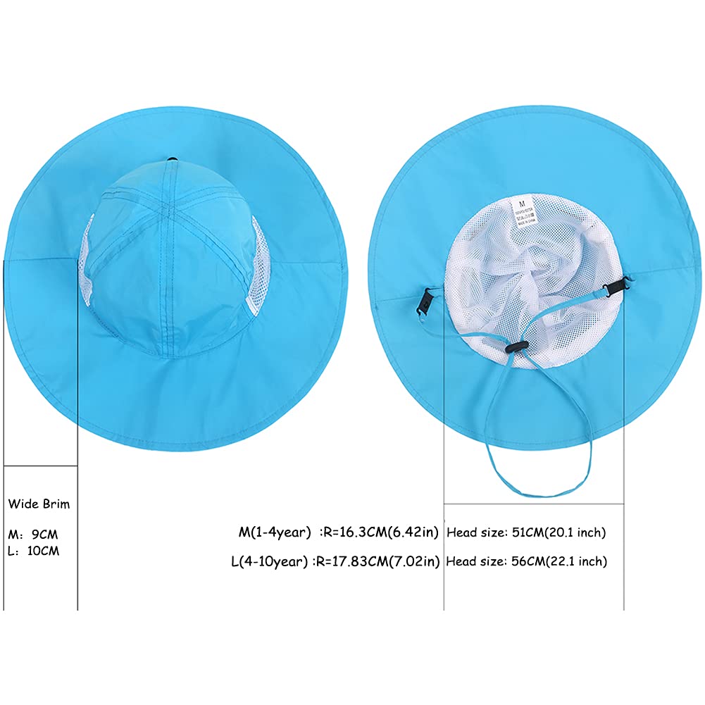 Baby Sun Hat Boys Girls Bucket Hat Sun UPF 50+ Protection Hats Wide Brim Kid Beach Summer Cap (Blue, 4~10Years)