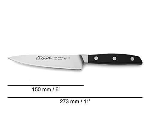 ARCOS Chef Knife 6 Inch Stainless Steel. Professional Kitchen Knife for Cooking. Ergonomic Polyoxymethylene Handle and 150 mm Blade. Series Manhattan. Color Black