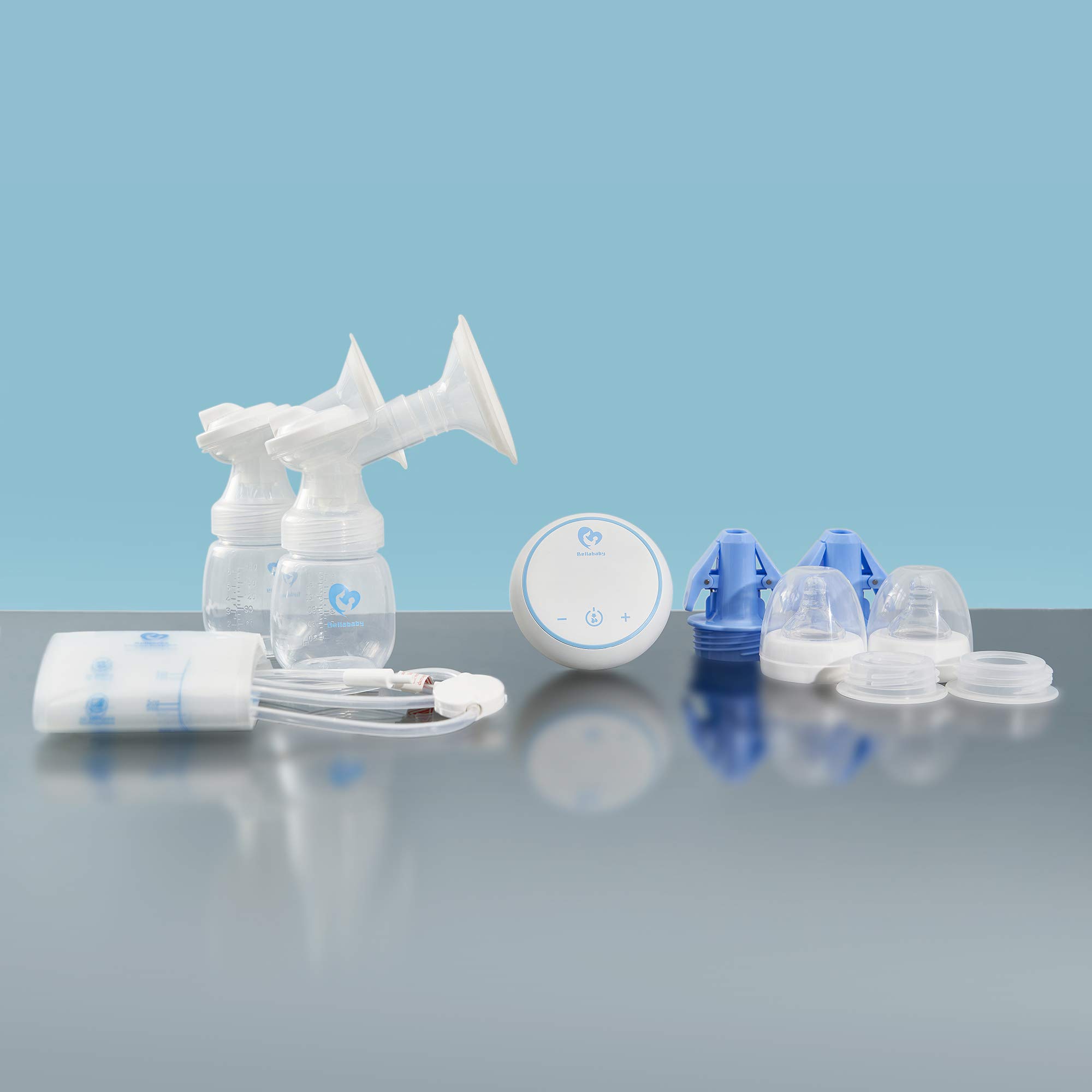 Bellababy MiniO Breast Pump,Electric Double Breast Pump Rechargeable,Come with 24mm Detachable Flanges,10 Storage Bags,2 Storage Bag Adapters,2 Bottle Neck Adapters