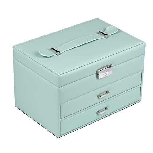 Jewelry Box with 3 Layers PU Leather Lockable Jewelry Storage Organizer with Velvet Lining Portable Leather Jewelry Box for Storing Watch, Earring, Ring, Chain, Bracelet
