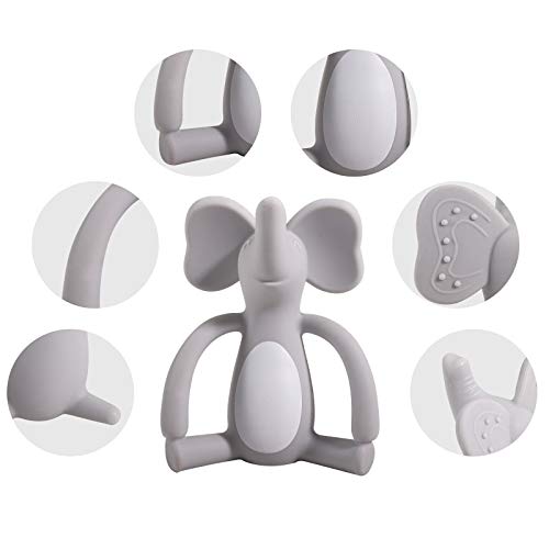 Baby Teether, Pacifier, Food Grade Liquid Silicone Baby Teething Toy, Soft Infant Teether Chew Toy, BPA Free, Multi-Texture Design Cute Elephant Teether, Soft and Sturdy (Gray Elephant)
