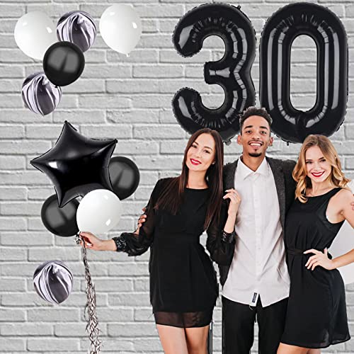30th Birthday Decorations for Him,Happy 30th Birthday Balloons Bouquet,30th Anniversary Balloons,30 balloon numbers,Black Party Decorations for Women Men