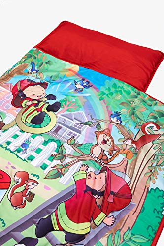 Baby Titi - Toddler Nap Mat with Removable Pillow, Carrying Handle and Strap Closure, Rollup Design, Soft Microfiber for Preschool, Daycare, Travel Sleeping Bag - Ages 2-4 Years (Firefighters)