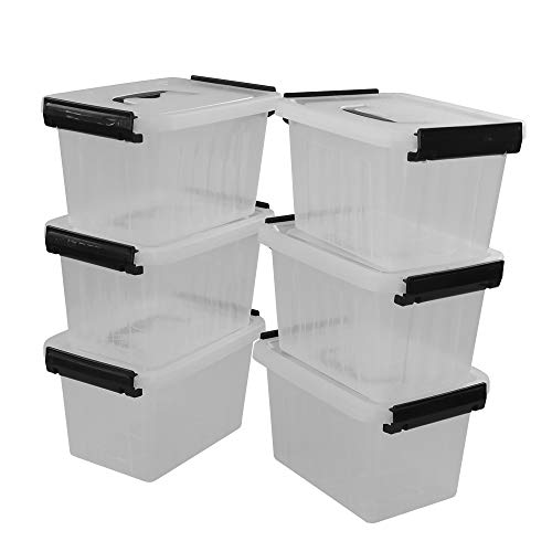 Bringer 3 Quart 6-Pack Clear Plastic Storage Boxes, Latch Box with Black Handle