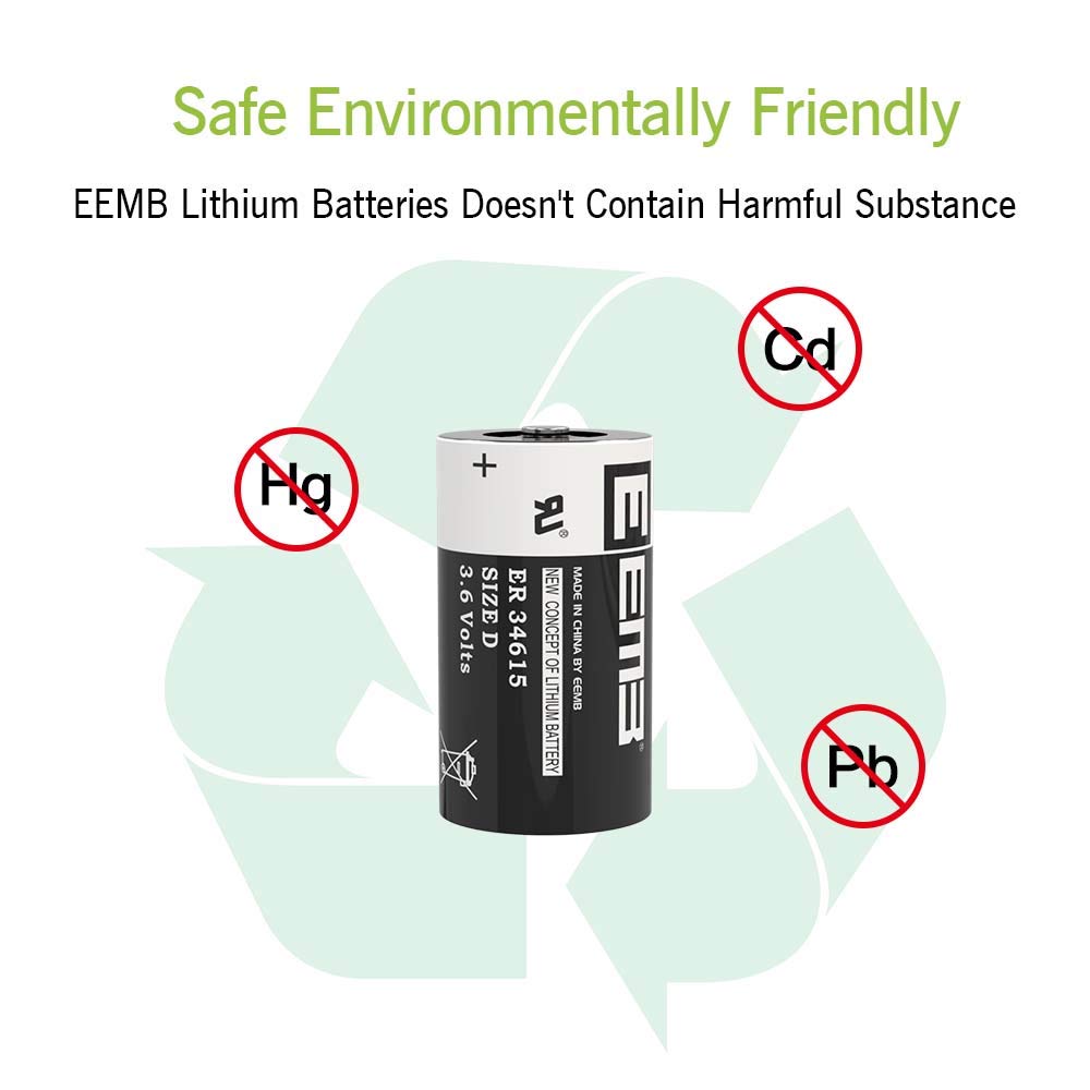 4Pack EEMB 3.6V D Cell Batteries ER34615 D Size Lithium Batteries 19000mAh Li-SOCL₂ Non-Rechargeable Battery LS-33600 XL-205F for CNC & Printing Machine Tool,Meter,Clock & 1 Year Manufacturer Warranty