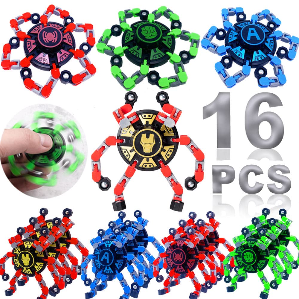 4Pack Fingertip Gyro Fingertip Mechanical Top DIY Deformation Robot Metal Transformable Gyro Spinners Finger Chain Robot Toy Changeable Face Fidget Spinners Octopus ADD ADHD Astium for Kids Adults