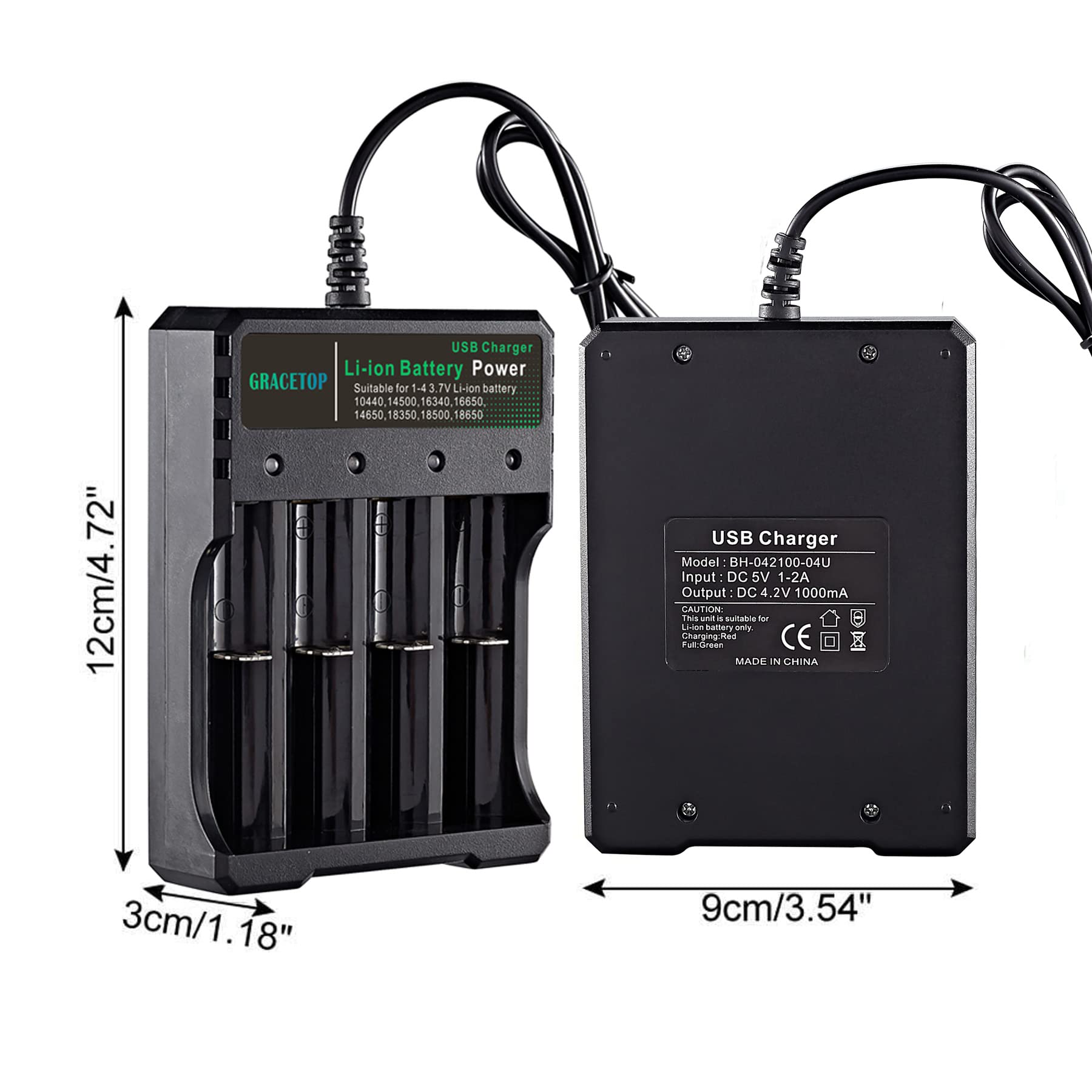 18650 Battery Charger 4 Bay, Smart Universal Charger for Flashlight Headlamp Battery 3.7V Lithium Li ion Batteries Compatible 18650 14500 16340 Battery Charger