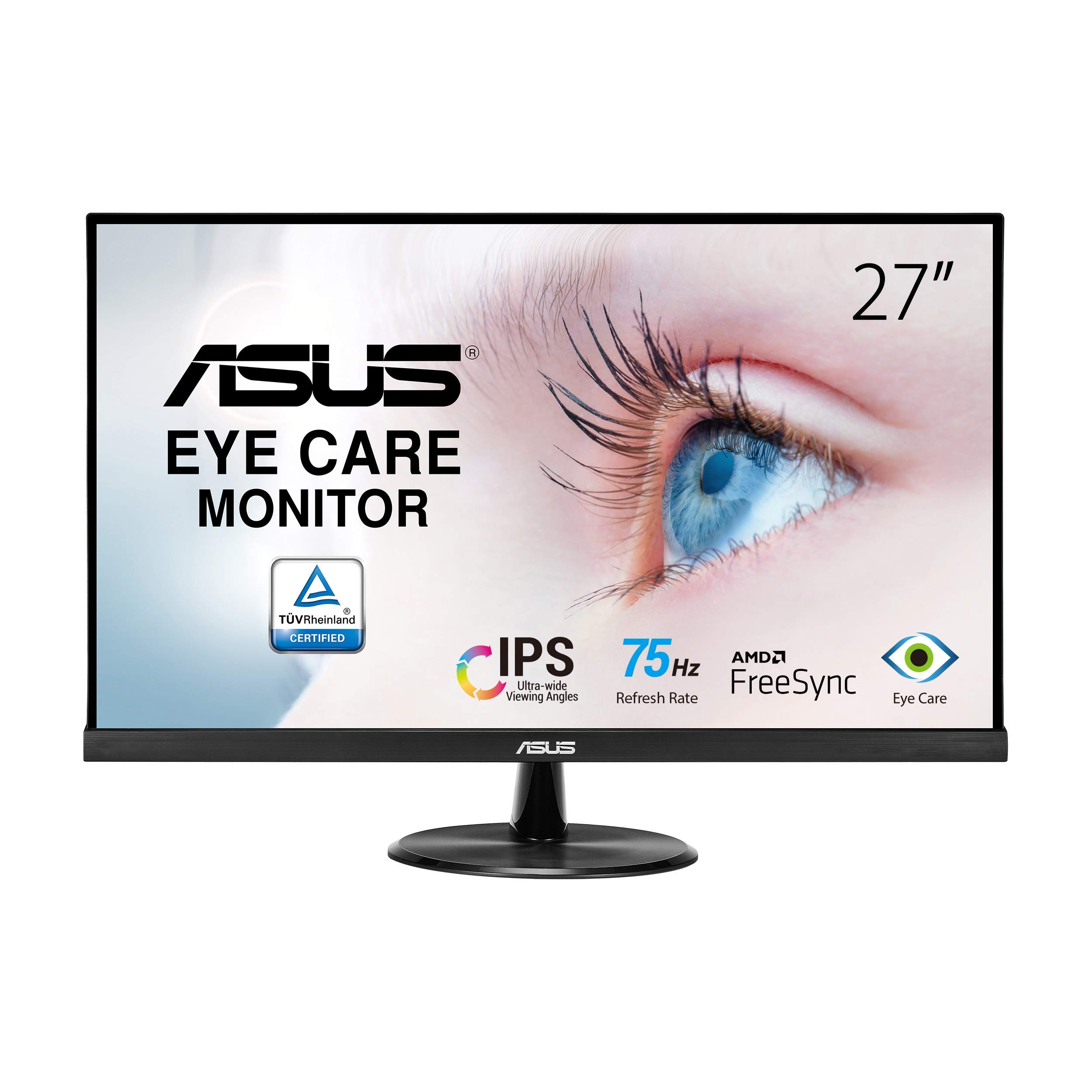 ASUS VP279HE 27” Monitor, 1080P Full HD, 75Hz, IPS, Adaptive-Sync/FreeSync, Eye Care, HDMI VGA, Frameless, Low Blue Light, Flicker Free, VESA Wall Mountable (Renewed)