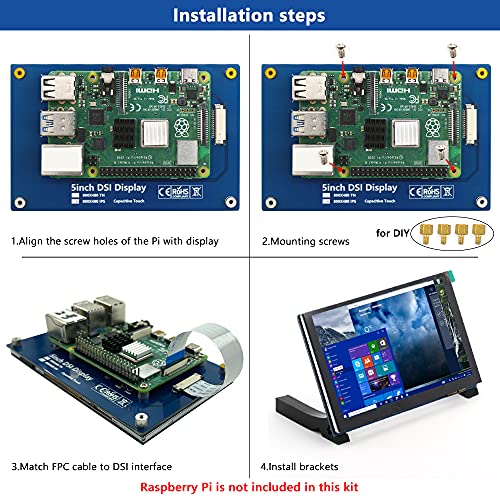 CUQI 5 Inch Raspberry Pi Touchscreen, 800 × 480 DSI Mini HDMI Display, Raspberry Pi Screen with Stand Driver Free for Raspberry Pi4/3/2/Zero/B/B+, Win11/10/8/7