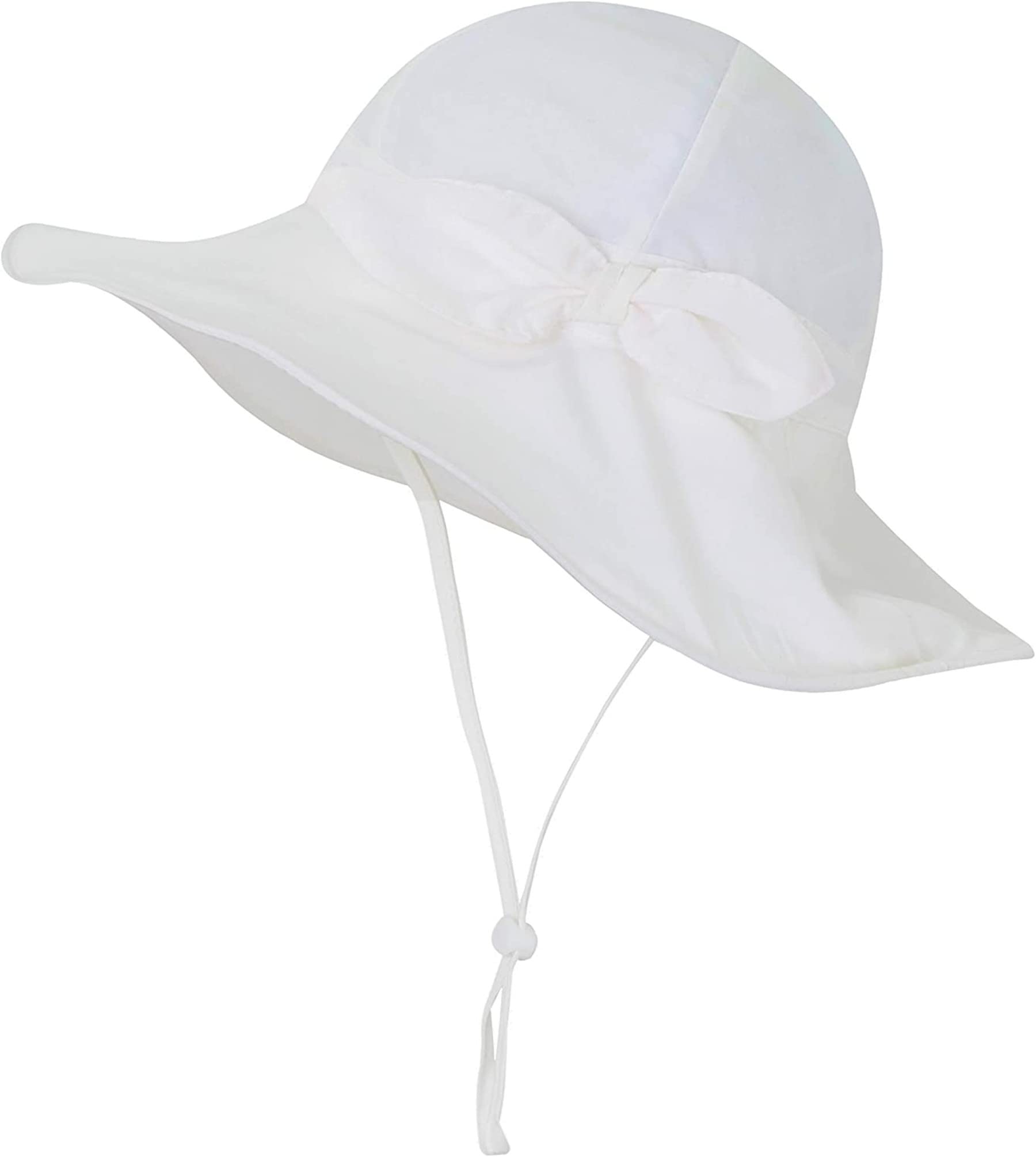 Baby Girl Sun Hat Summer Beach Hats with UPF 50+ Toddler Infant with Wide Brim Strap Outdoor Bucket Hat White 6-12 Months