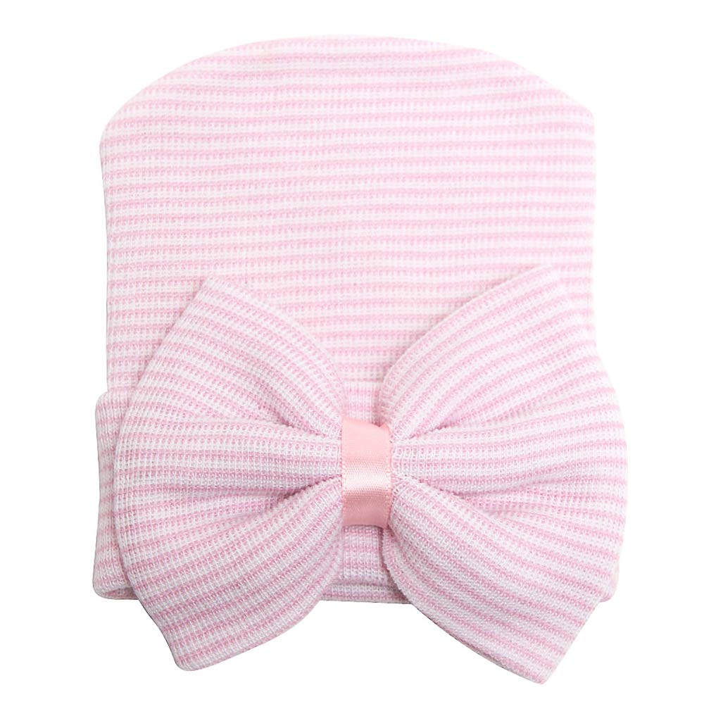 Sarfel Newborn Hats for Girls Hospital Hat Baby Girl Bows and Headbands Infant Beanie Nursery Caps Pink