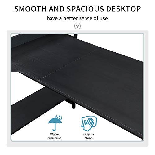 Henf Computer Desk with Bookshelf, Office Writing Desk with Desktop Display Shelves, MDF Metal Frame Modern Large Office Desk with Bookshelf Writing Table Study Workstation, Black