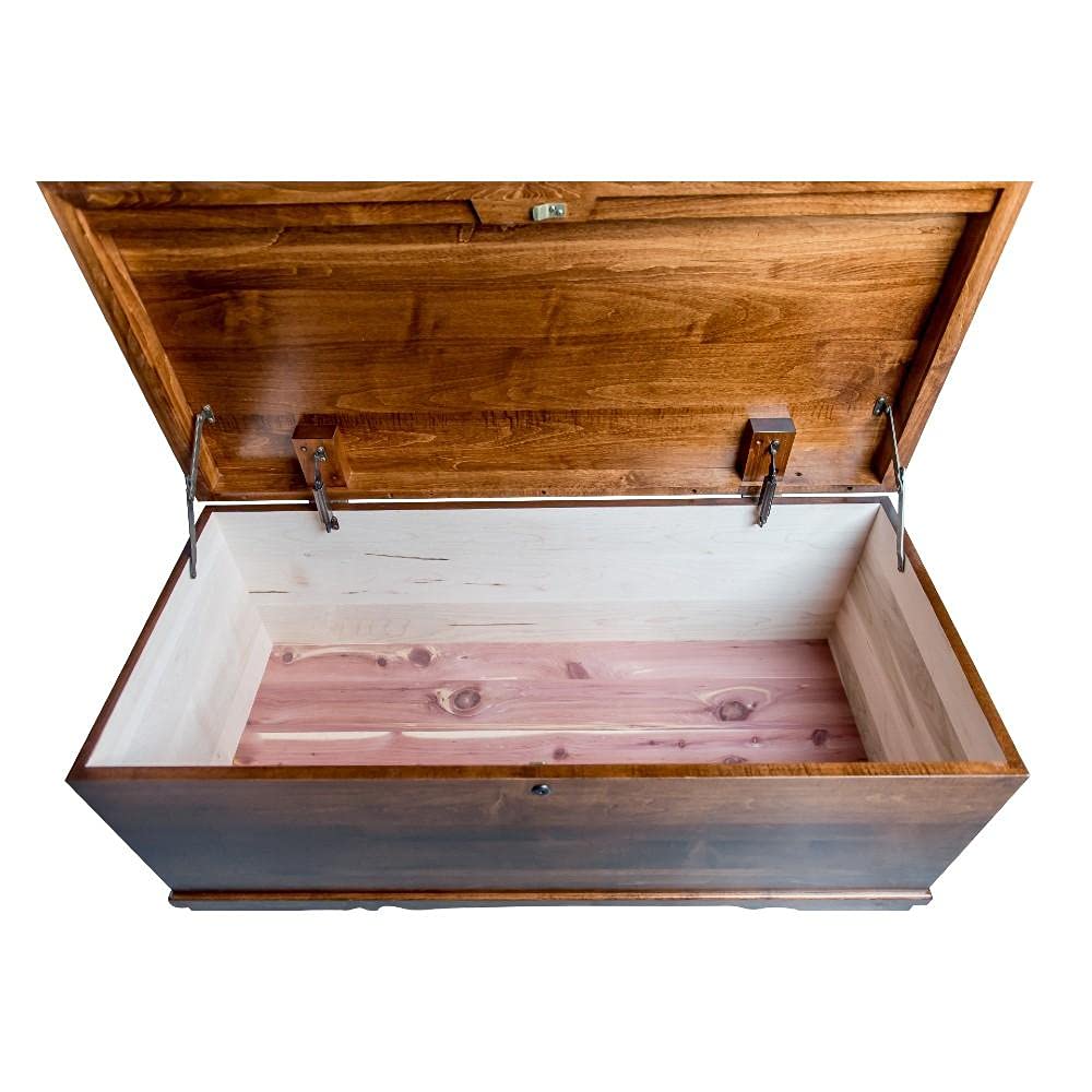 46" Cedar Hope Chest with Waterfall Top β Amish Cedar Chest w/Anti-Slam Hinges β Hope Chest with lock β Blanket Chest - Trunks for Blankets (Rustic Quartersawn Oak Wood, Asbury Stain, 46" Long)