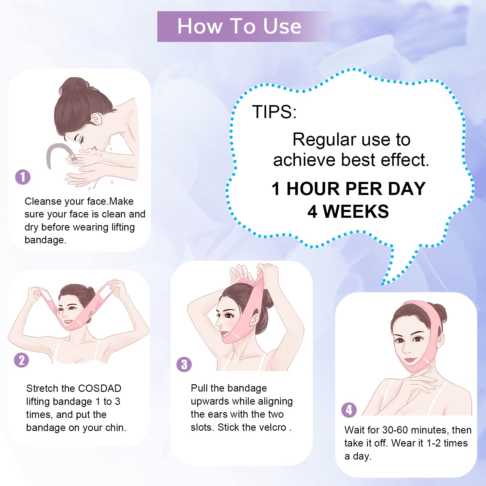 COSDAD Reusable Double Chin Reducer Chin Strap Face Slimming Strap Face Slimmer Shaper for Women,Breathable Comfortable V Line Lifting Mask,Innovative Lifting Technology,One Fits All,Purple