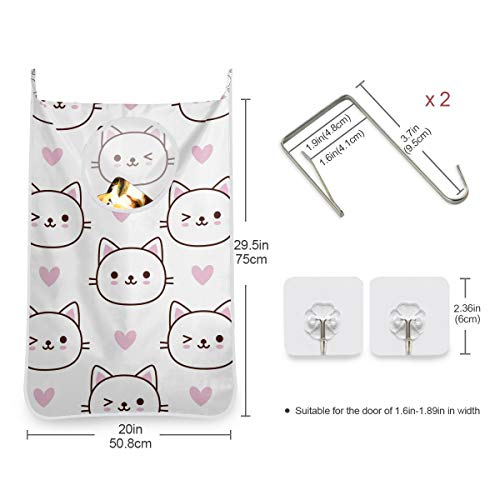 DOMIKING Hanging Clothes Hamper Laundry Basket - Cute Cats Door Hanging Laundry Bag for Holding Dirty Clothes Space Saving