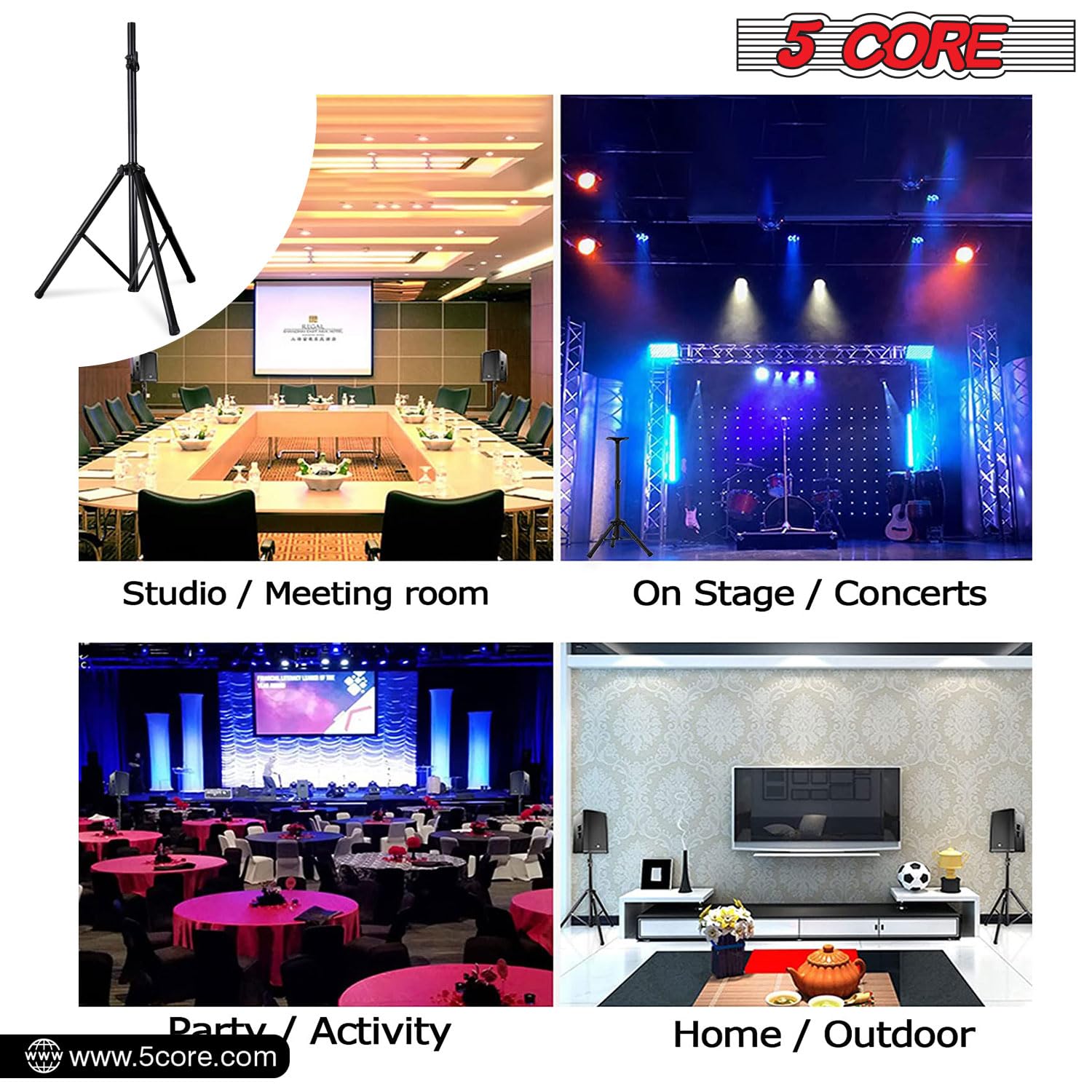 5 Core Speaker Stand Pair Tripod Floor Heavy Duty Adjustable Up to 72 Inch DJ Studio Monitor Stands Pole Mount - SS HD 2PK BLK Bag