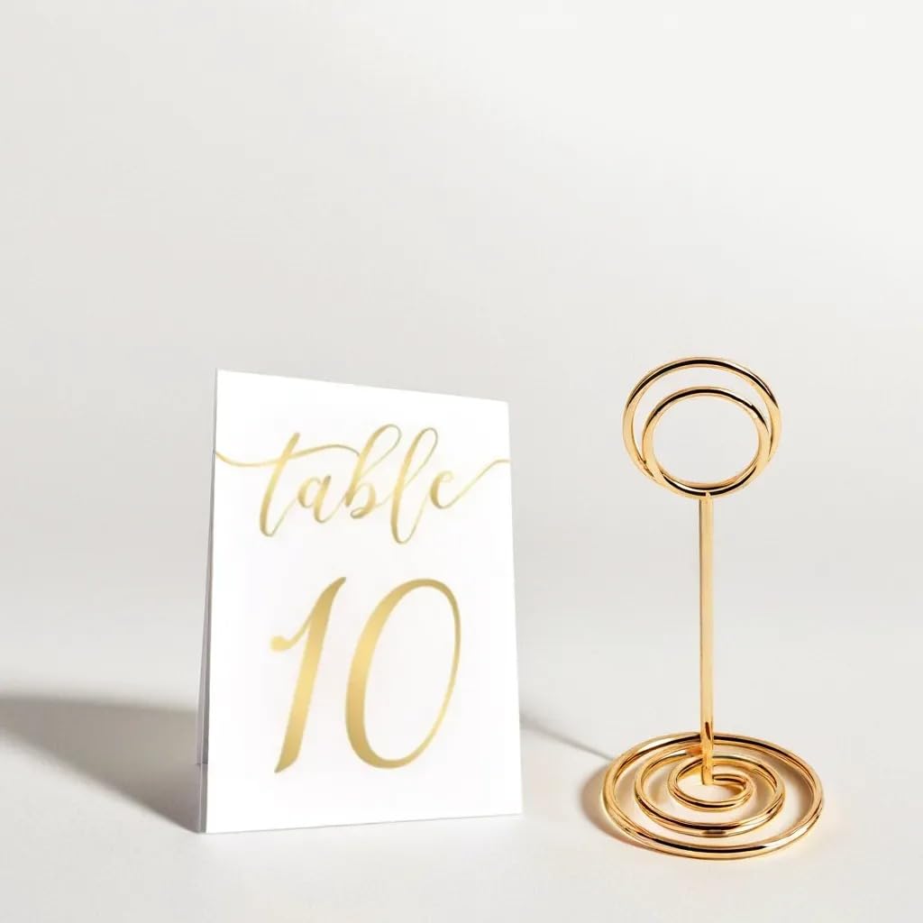 10Pcs Gold Table Number Holders with 10 Table Numbers Cards - 3.35 Inch Table Number Stands β Name, Picture, Place Card Holder for Centerpieces, Wedding Reception, Birthday, Restaurant & Parties