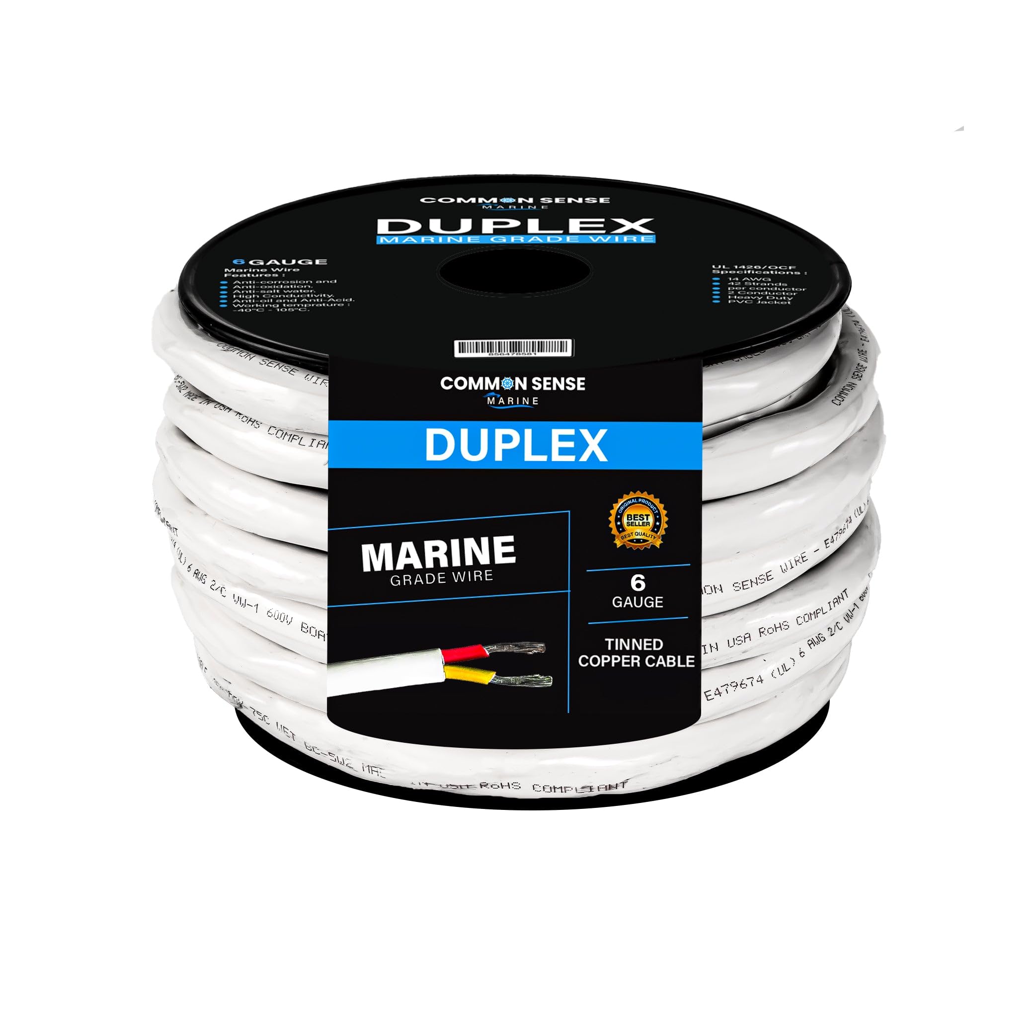 16 Gauge 2 Conductor Marine Wire - 60 ft Duplex Round Marine Grade Wire Tinned Copper Oxygen-Free Insulated - 16/2 AWG UL 1426 Standard PVC Wire for Boat, Automotive, Speakers, Camper & Trailers
