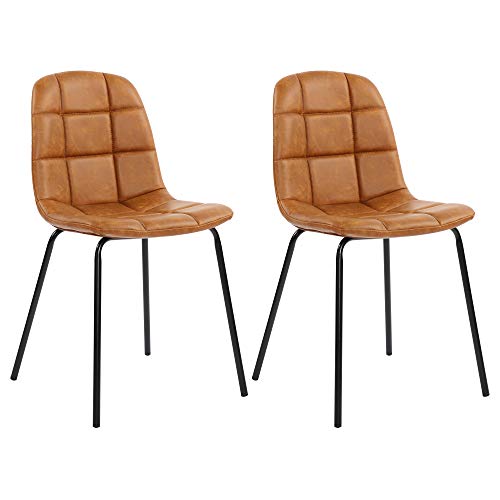thksbought Modern Chairs Set of 2 PU Leather Dining Chairs with Legs for Kitchen Living Room(Brown)