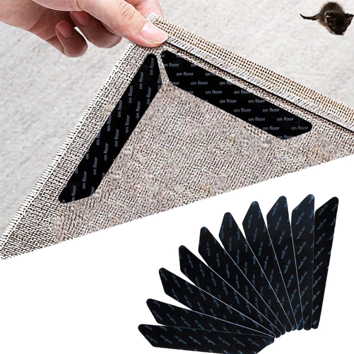 10Pcs Grippers for Rug,Non Slip Gripper for Rug for Hardwood Floors and Tiles, Carpet Gripper,Rug Stoppers to Prevent Sliding,Keep Rug in Place & Make Corner Flat(Black)