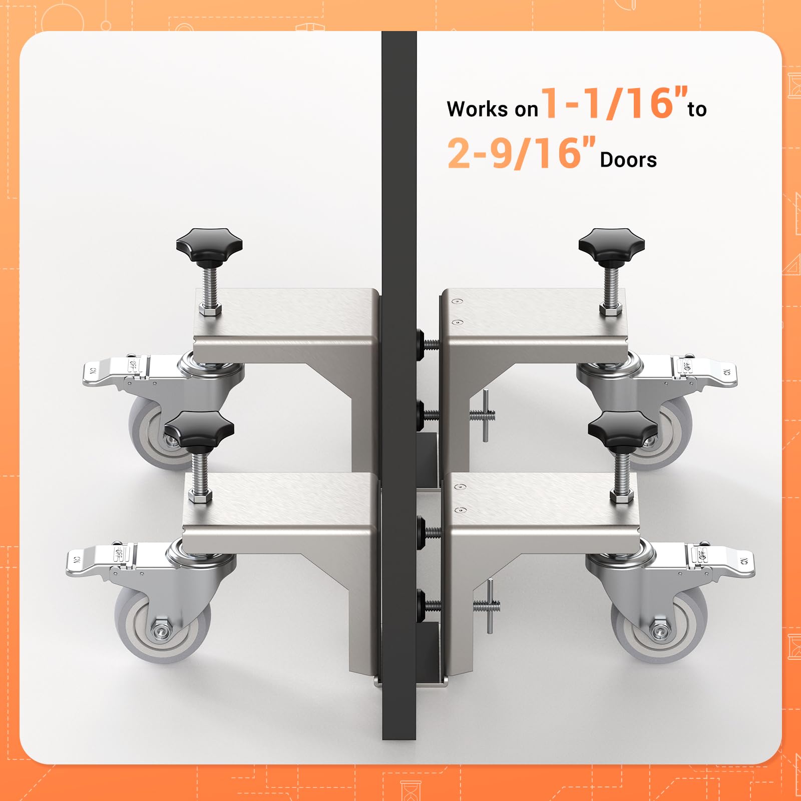 2 Pcs Door Installation Dolly, Heavy Panel Transportation and Installation Helper Jig for 1-1/16" and 2-9/16" Front Doors, Slab, Pre-Hung, Barn Doors up to 700 Lbs, Door Board Lifter Cart