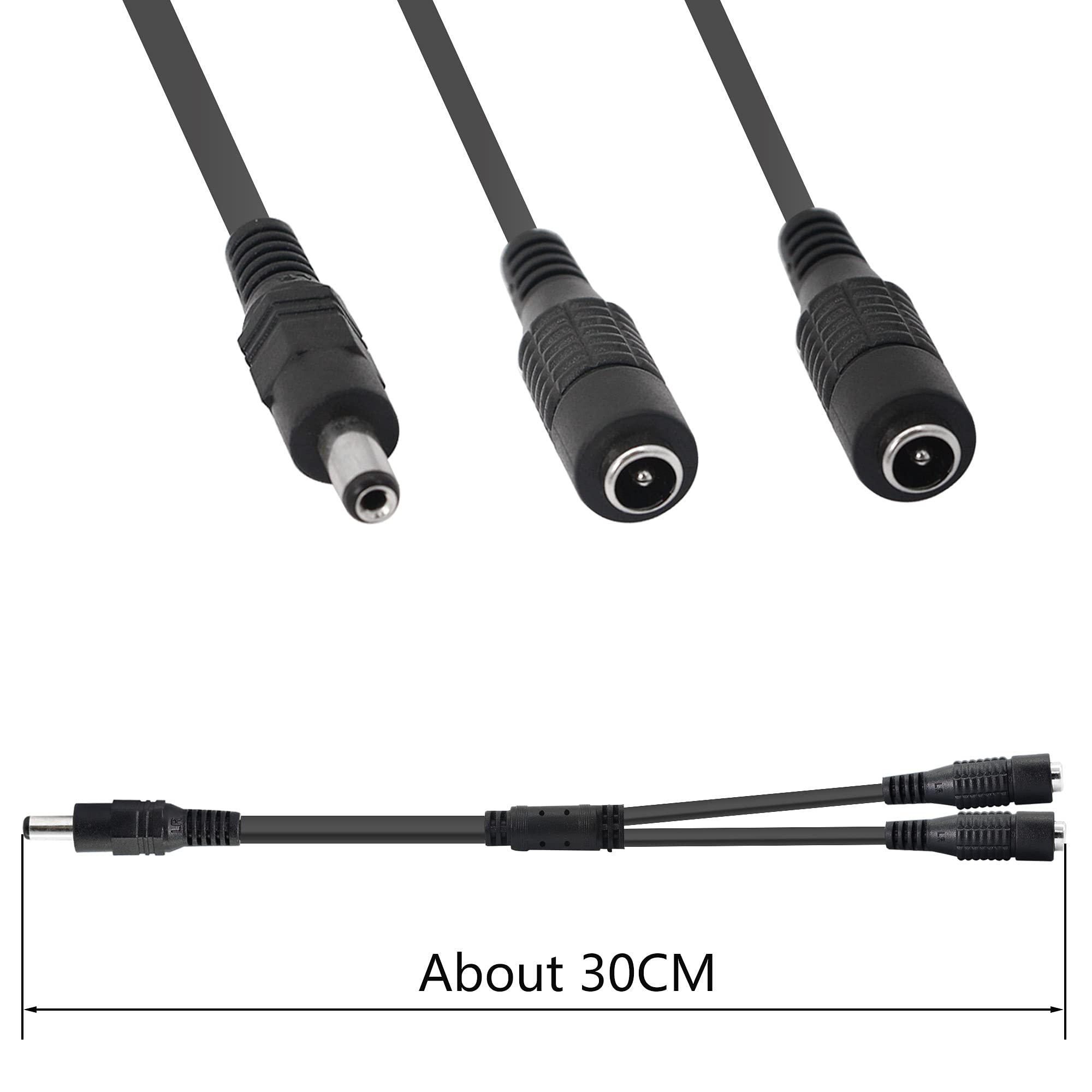 GINTOOYUN DC Y Splitter Cable 1 Male to 2 Female,5.5mm x 2.1mm DC Power Extension Adapter Cable,for CCTV Surveillance Cameras,Surveillance Routers,DVR,and More(2PCS