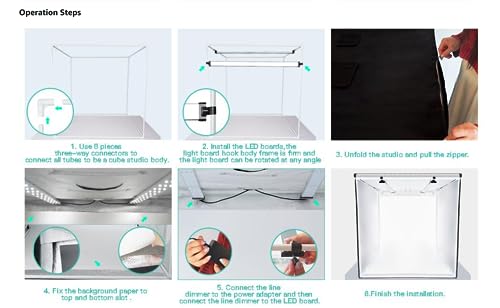 Lightbox, GLZ 24x24 Inch Photo Studio Light Box Shooting Tent Kit with Dimmable and Movable LED Lights, Carry Bag and 6 Color backdrops for Photoshoot (White Black Orange Blue Green Red)