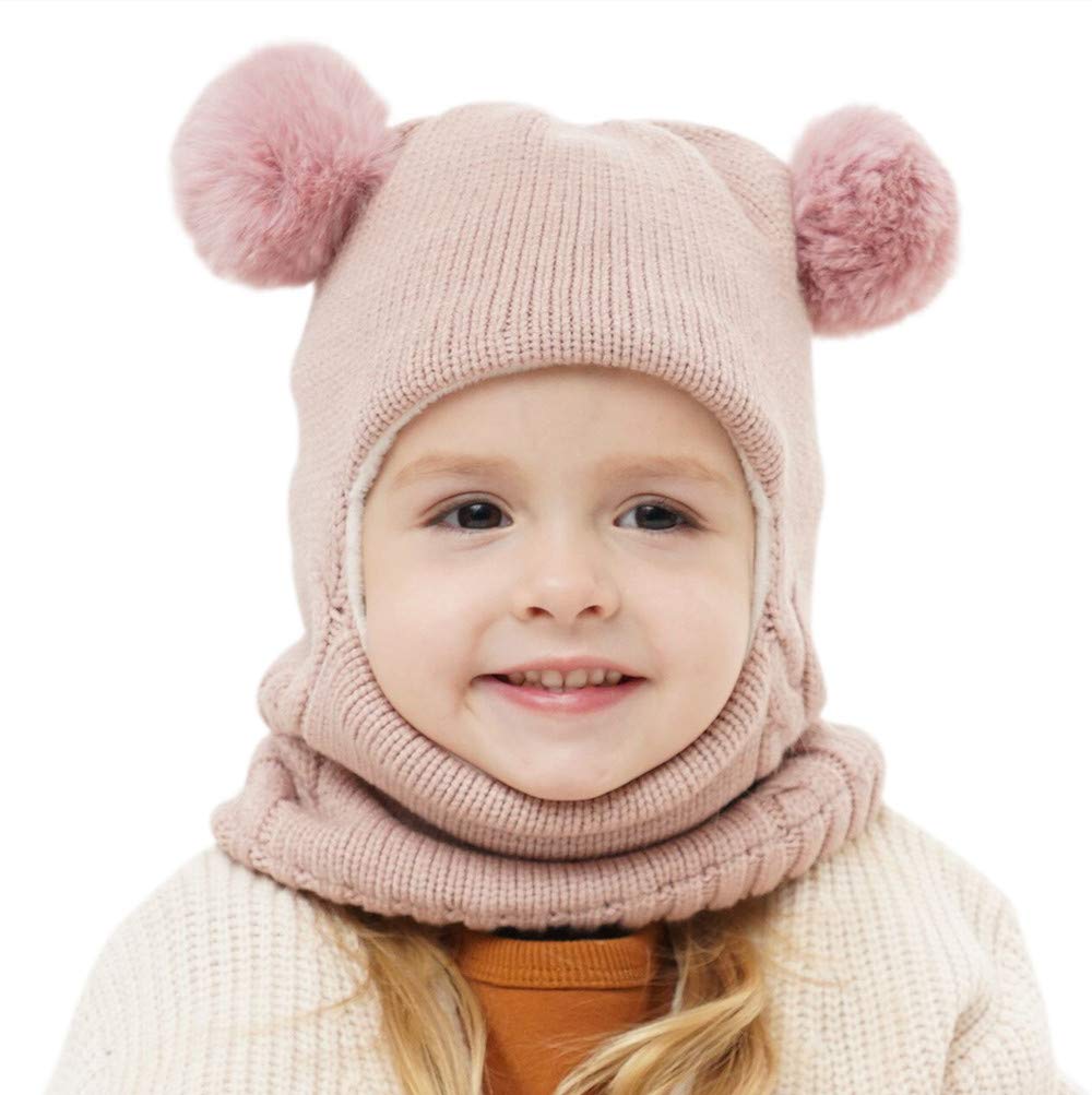 Baby Girls Boys Winter Hat Scarf Earflap Hood Scarves Toddler Kids (Pink-1, 2-5T)