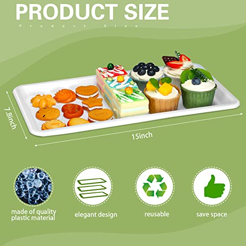 20 Pieces Rectangle Plastic Serving Trays Set 15 x 8 Inch White Rectangle Food Trays Decorative Catering Cookie Plastic Fast Food Trays Disposable Serving Platter for Party Buffet Wedding Parties