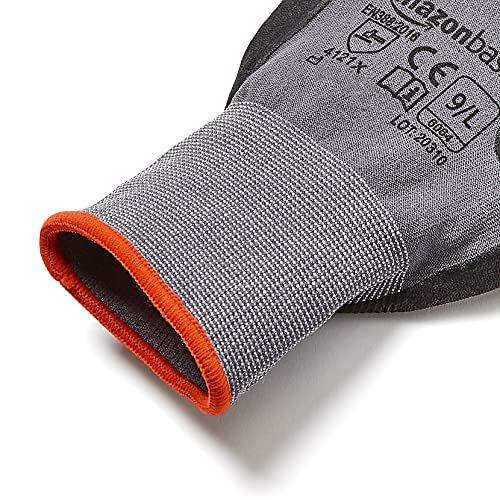 Amazon Basics Micro-Foam Nitrile Coated Gloves, Nylon Liner Fiber, Touch Screen, Grey, Size 9, Large (Pack of 6)