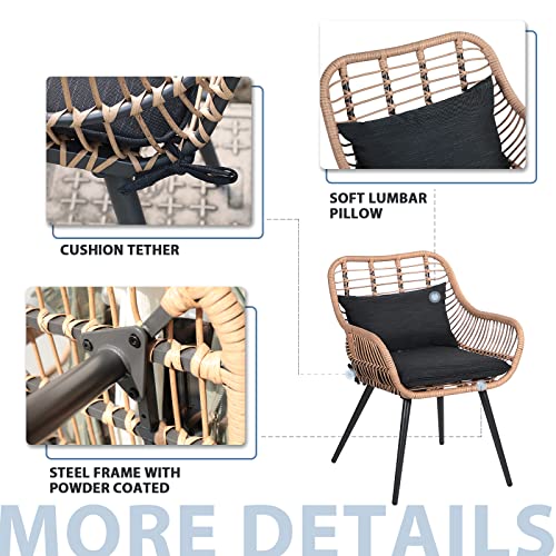 JOIVI 5 Piece Outdoor Wicker Furniture Set, Rattan Bistro All Weather Conversation Set with Ottoman and Coffee Side Table