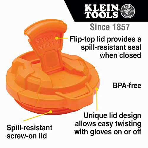 Klein Tools 55580 Stainless Steel Tumbler with Flip-top Lid, Insulated 20 oz. Tradesman's Double Wall Vacuum Mug, Slip-resistant Sleeve