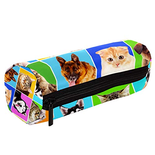 Dogs and Cats Portraits Pencil Bag Pen Case Stationary Case Pencil Pouch Desk Organizer Makeup Cosmetic Bag for School Office
