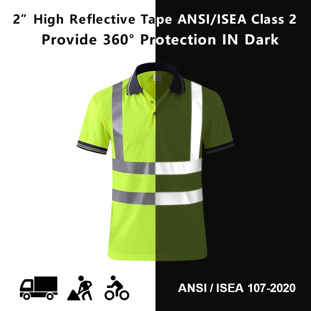 SMASYS Safety Polo Shirt High Visibility - Reflective Shirt Short Sleeve ANSI Standards Construction Work Wear for Men and Women (Yellow, 2XL)