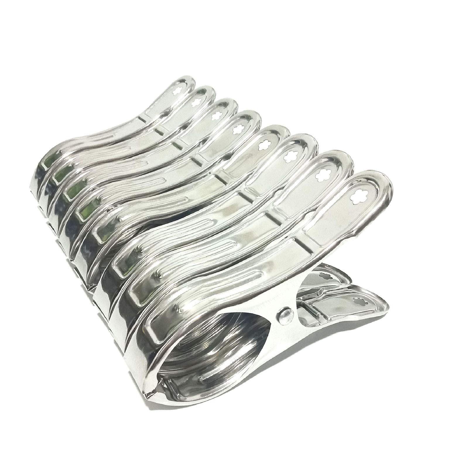8 Pack Stainless Steel Clothespins, 4.7 Inch Towel Clips for Beach Chairs,Giant Clothes Pins,Metal Clip - Keep Your Towel from Blowing Away, Suitable for Home Use/Beach Chairs on Cruise Ships