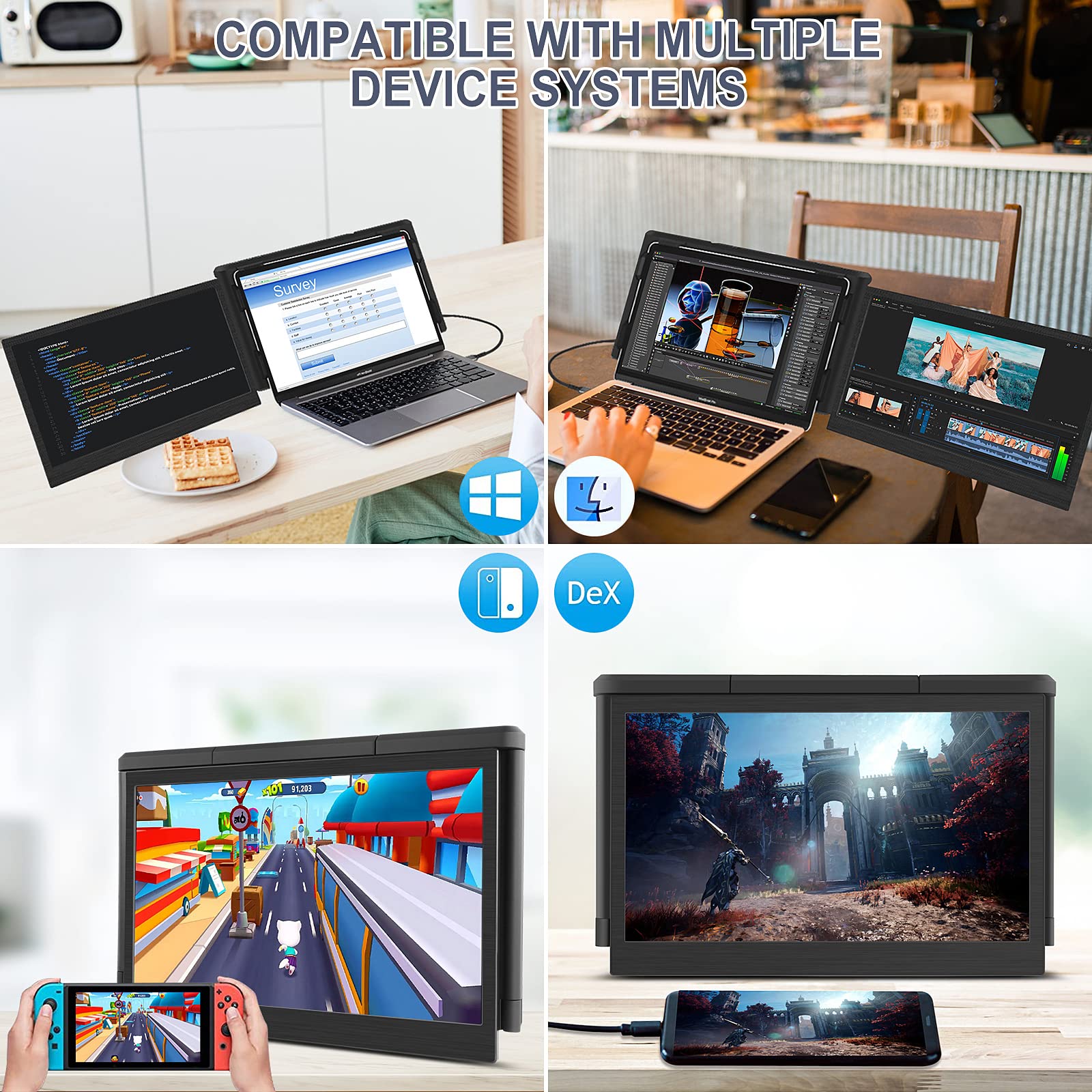 13.3inch Dual Portable Monitor, Laptop Screen Extender for 13.3-16 inch Mac Windows Notebook Phone