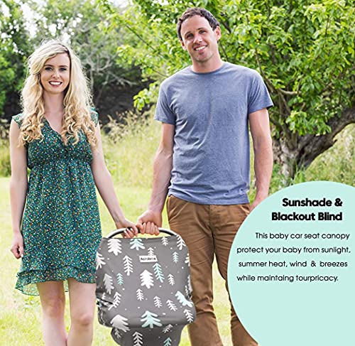 Baby-Car-Seat-Covers-ACRABROS Multifunctional Infant Car Seat Canopy,Nursing Cover Breastfeeding Scarf Soft Breathable Stretchy 360 Coverage,for Boys Girls,Gray