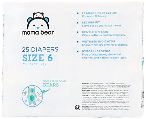 Amazon Brand - Mama Bear Diapers Size 6, 25 Count, Bears Print, White