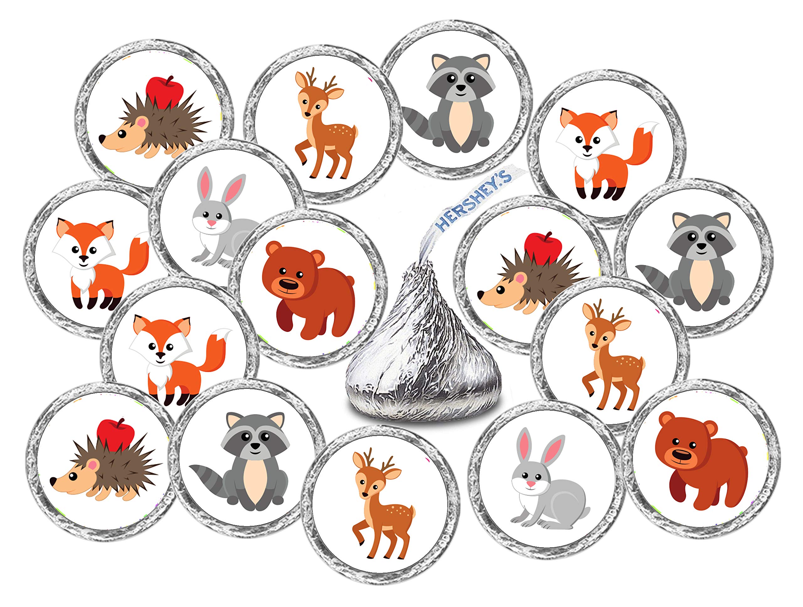 324 Forest Animals Kisses Labels, Woodland Creatures Kisses Stickers for Baby Shower or Birthday Party Decorations, Unisex Kisses Stickers Kisses Labels, Envelope Sealer. Made in USA