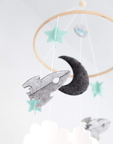 Baby Crib Mobile for Boys and Girls - Blue Baby Shower Gift Set Nursery Decor Starry Night Moon Star Cloud Rocket Space Unisex