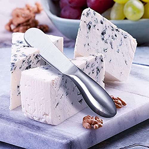 Linwnil 4pcs Stainless Steel Cheese Spreader Knives,4pcs Mini Spoons,for Condimets, Cheese, Butter, Charcuterie Board Accessories, Snack Time, Party