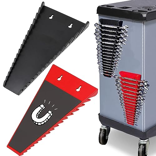 32-Slot Wrench Organizer for Tool Box, 2 Pack Magnetic Wrench Organizer, Wrench Holder SAE(1/4" - 1/16") and Metric(6mm-24mm), Wall Mounted Wrench Organizer
