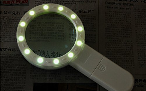 12 LED Lighted Magnifier 20X Handheld Reading Loupe Magnifier 105mm, Battery Powered Illuminated Magnifying Glass for Reading,Inspection,Coins,Rock,Science,Craft and Hobby