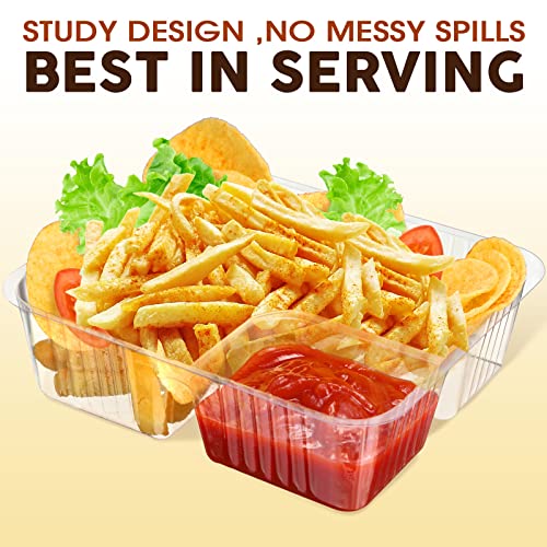 500 Pcs Nacho Trays Disposable 2 Compartment Food Tray Concession Stand Supplies Clear Plastic Cheese Dip and Chip Holder for Candy Kids School Carnival Party (6 x 5 x 1.5 Inch)
