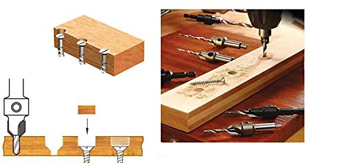 5 Pcs Adjustable Depth Round Shank Woodwork Tapered Countersink Hole Drill Bit Set,0.3"/8mm Shank