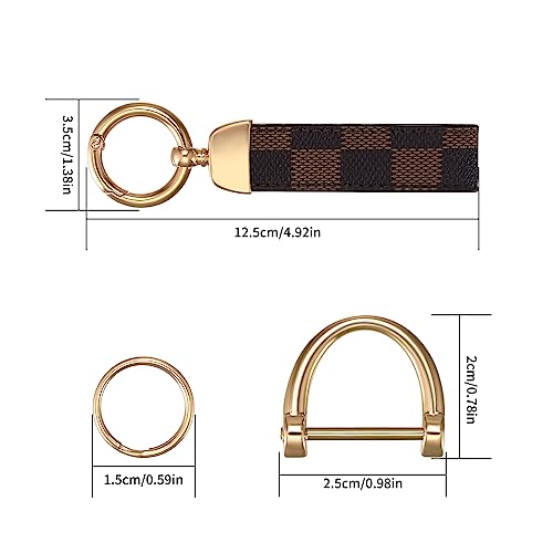 ALAHUGYEF Car Keychains, PU Car Key Chains with Zinc Alloy Ring, Universal Key Chains for Men and Women, Car Key Accessories - Brown Plaid
